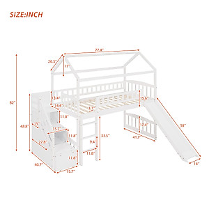 Harper & Bright Designs Loft Bed with Stairs and Slide, House Loft Bed Twin Size with Step Storage Drawers Stairway Playhouse Bed for Kids Toddlers Girls, Boys, No Box Spring Needed (Twin, White)