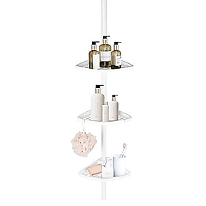 J&V TEXTILES Rustproof Shower Caddy Corner for Bathroom,Bathtub Storage Organizer for Shampoo Accessories,3 or 4 Tier Adjustable Shelves with Tension Pole,Up to 8 Feet (3-Tier)