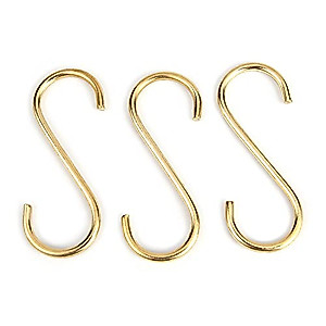 Mewuthede Brass S Hooks S-Shaped Hook, 10 Pcs Heavy Duty S Hooks for Hanging Kitchen Pots and Pans, Office, Bathroom, Closet, Outdoor, Widely Used