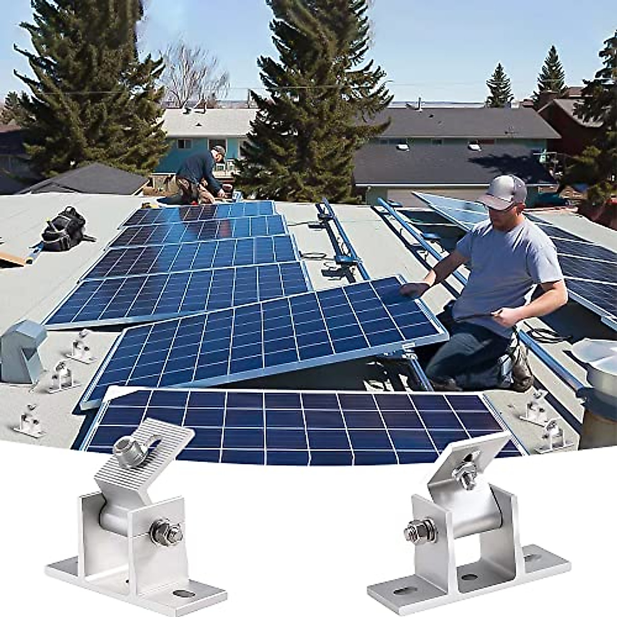 Solar Panel Mounting Brackets - 2pcs Adjustable Solar Panel Mount Brackets on Any Flat Surface for RV, Roof, Boat, Caravans Any Off-Grid Systems, Solar Power System Supporting for Flat Stands