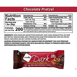 NuGo Dark Variety - Pretzel w/ Sea Salt 12 bars & New! Chocolate Almond with Sea Salt 12 bars, 12g Vegan Protein, 200 Calorie, Gluten Free, 24 count