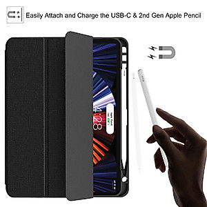 Soke for iPad Pro 11 Case (M2) 2022/2021/2020 with Pencil Holder - [Full Body Protection + Apple Pencil Charging + Auto Wake/Sleep], Soft TPU Back Cover for 2022 iPad Pro 11 inch(Black)