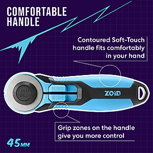Zoid 45mm Rotary Cutter with Grip, Fabric Cutter Wheel, Rotary Cutter Blade, Mat Cutter, Craft Cutting Tool, Freehand Tool For Fabrics, Mats and Multiple Projects