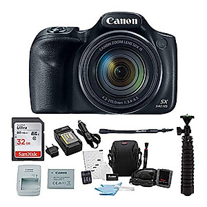 Canon PowerShot SX540 HS Digital Camera with 32GB Memory Card, Camera Case, Extra Battery and Charger, and Deluxe Accessory Bundle (5 Items) (Renewed)
