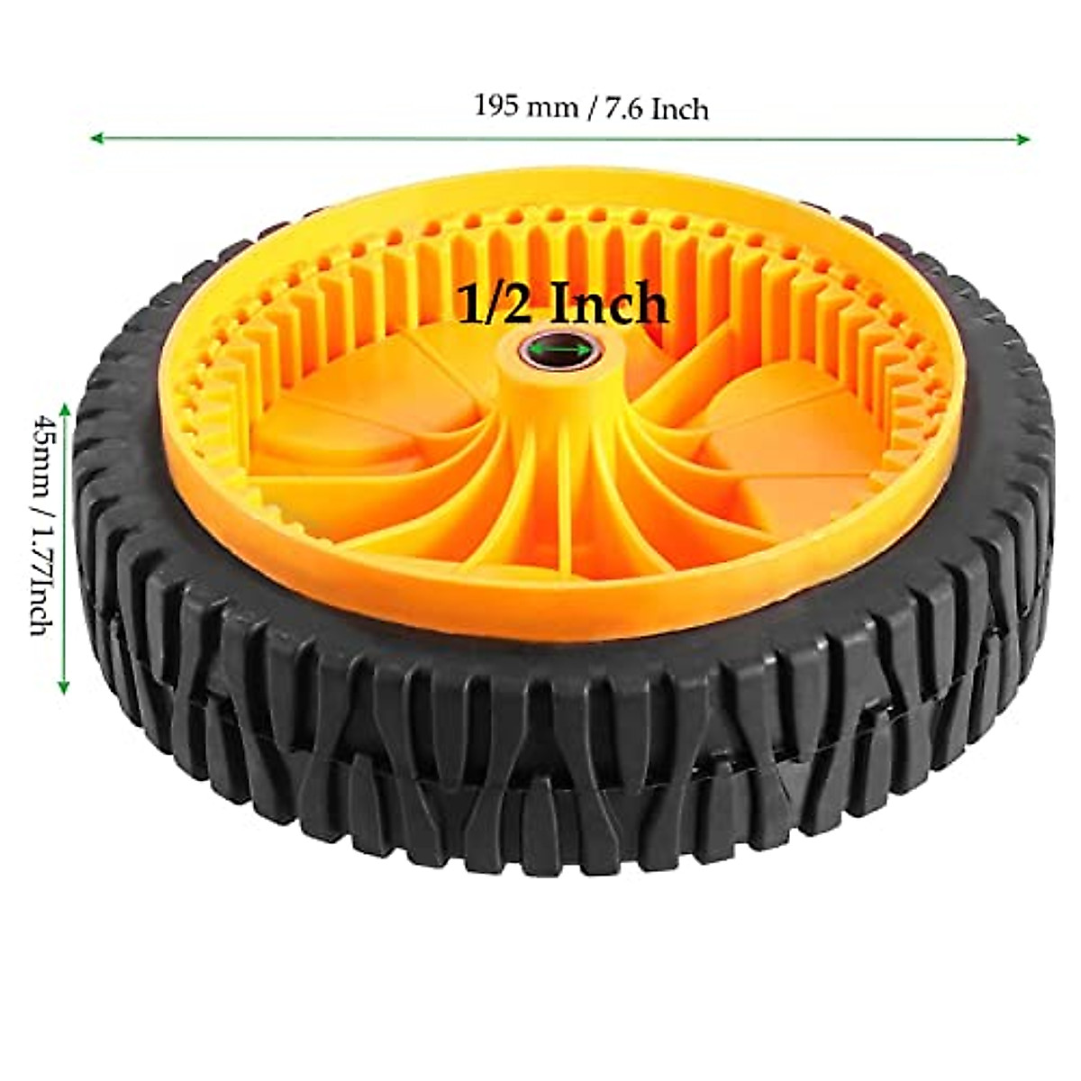 MAHIONG 2 Pack 8 Inch Mower Front Drive Lawn Mower Wheels, Flat Free Rubber Tire with 1/2 Axle, Rubber Replacement Wheels for Garden Lawn Mower