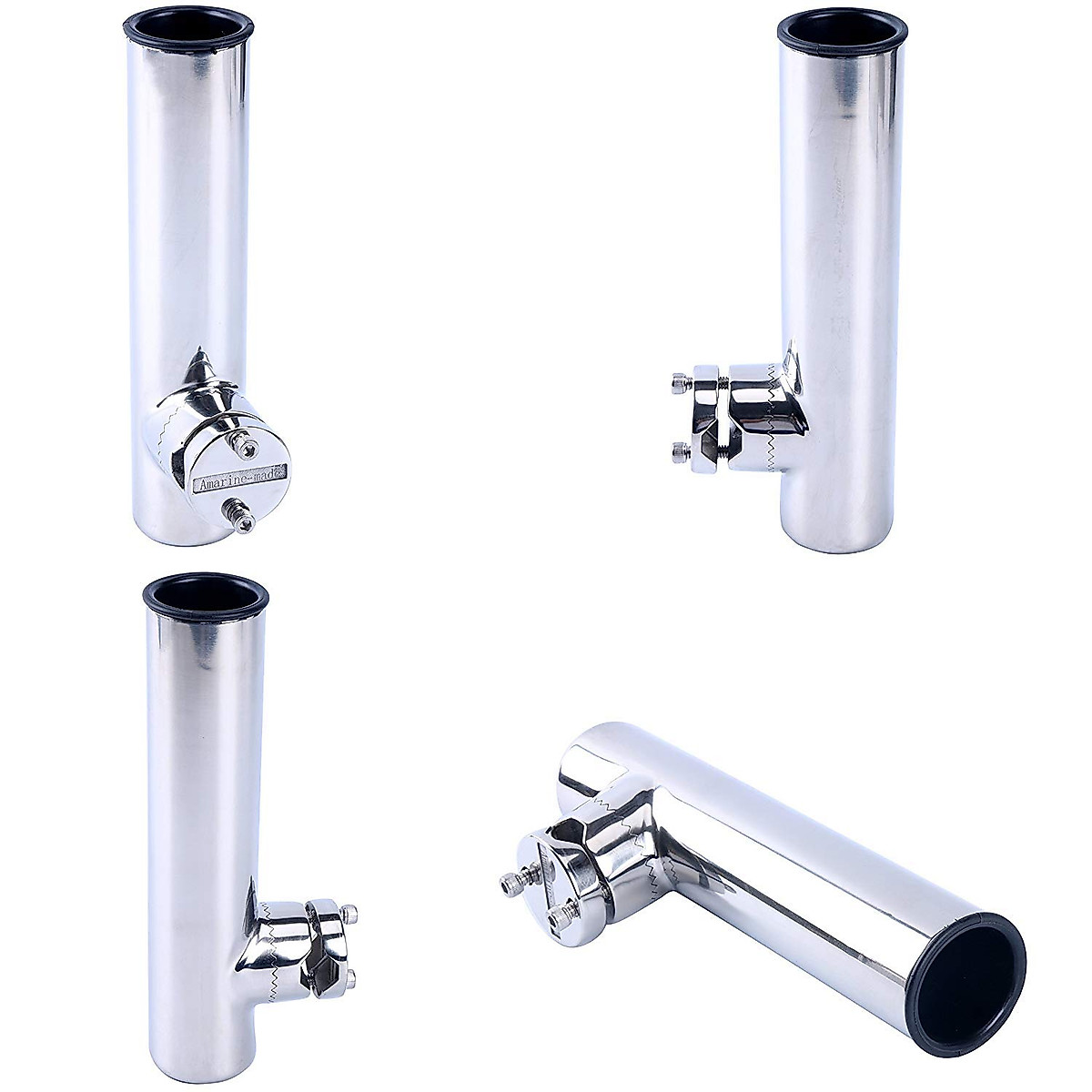 Amarine Made 4Pcs Lower Clamp Fishing Pole Rod Holder for Boat, Stainless Clamp on Fishing Rod Holder for Rails 7/8" to 1"