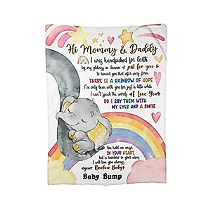 Personalized Hi Mommy & Daddy Elephant & Rainbow Blanket Gift for First Time Mommy First Time Dad