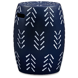 Signature Design by Ashley Genemore Contemporary Geometric Indoor & Outdoor Accent Stool, Blue & White