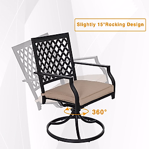 PHI VILLA Patio Swivel Chairs Set of 2 Outdoor Dining Rocker Chair Support 300 lbs for Garden Backyard Bistro Furniture Set with Cushion