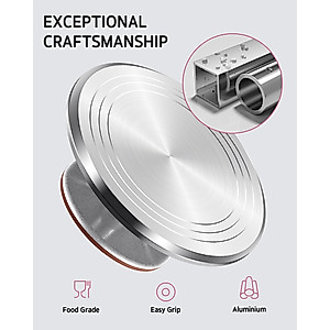 Syntus Aluminum Alloy Revolving Cake Stand, 12 Inch Cake Turntable for Decorating Super Smooth and Quiet Rotation Cake Decorating Stand for Party Wedding, Bright Silver Base