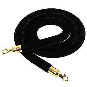 YaeGarden 2-Pack Velvet Stanchion Rope 5Ft Stanchion Queue Barrier Rope Velvet Rope Crowd Control Rope Barrier (Black)