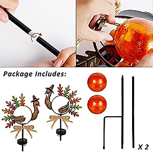 FORUP Solar Thanksgiving Yard Decorations, 41.3 Inch Outdoor Solar Garden Turkey Stake Lights, Metal Turkey Solar Yard Garden Stake Lights for Thanksgiving Outdoor Decorations