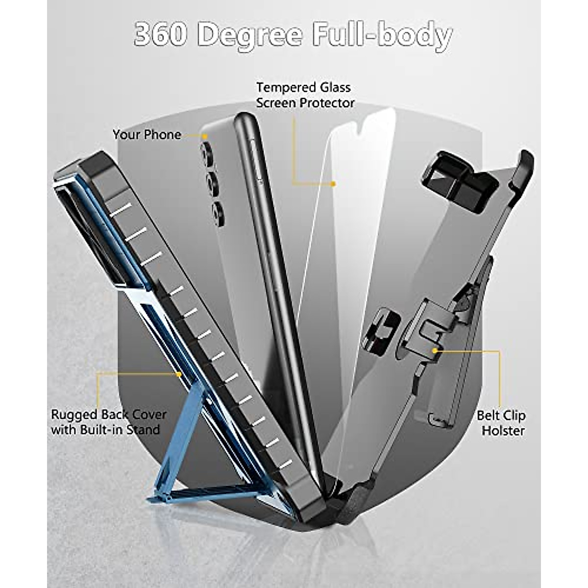 Case for Samsung Galaxy A13 5G: Rugged Protective A13 Cell Phone Cover with Kickstand Clip Holster Stand | Shockproof Bumper Textured Matte Design Military-Grade Heavy Duty Drop Protection - Blue