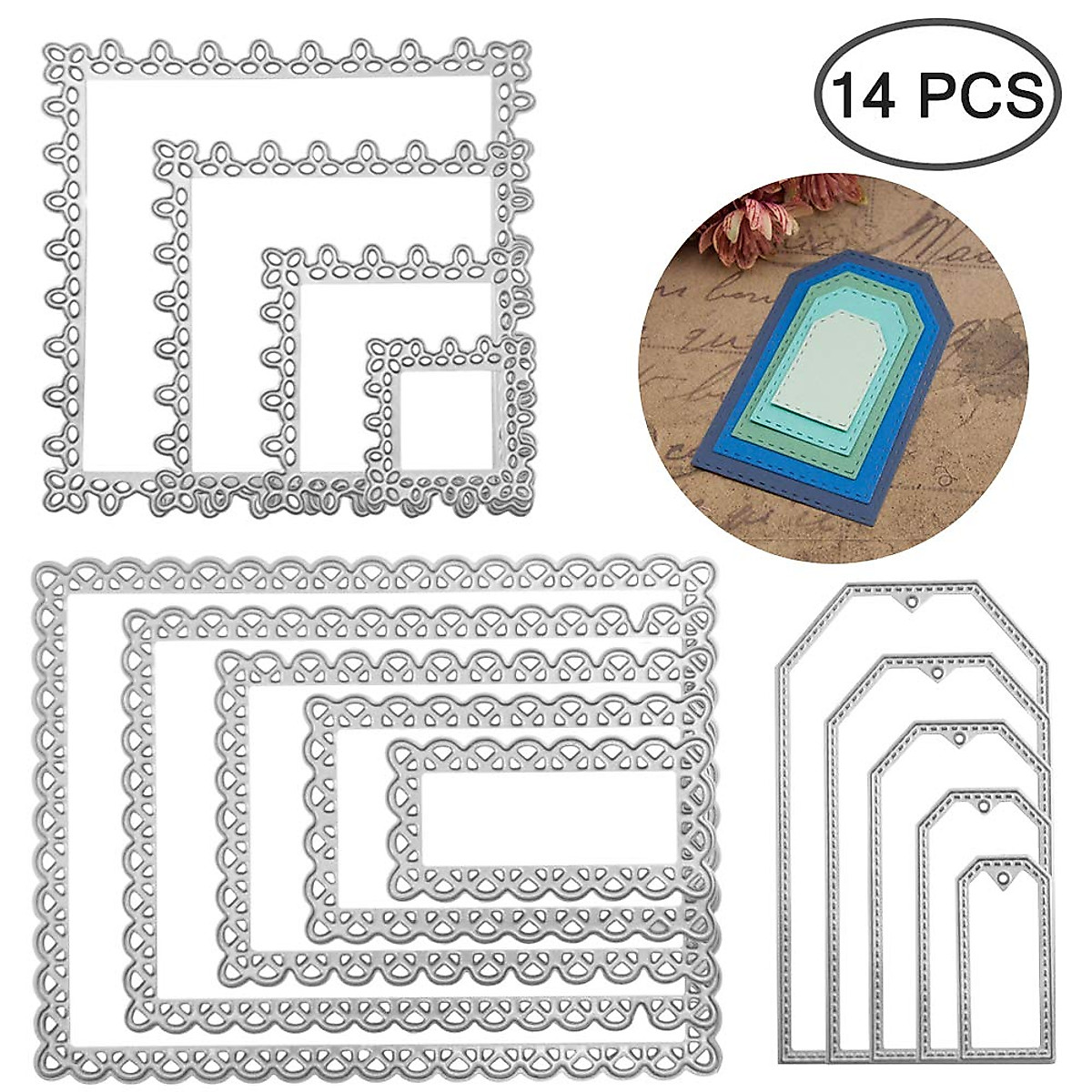 3 Sets Cuttting Dies for Card Making, FineGood Geometry Metal DIY Cutting Die Frames Die-cuts Stencils for Scrapbooking Album Decoration