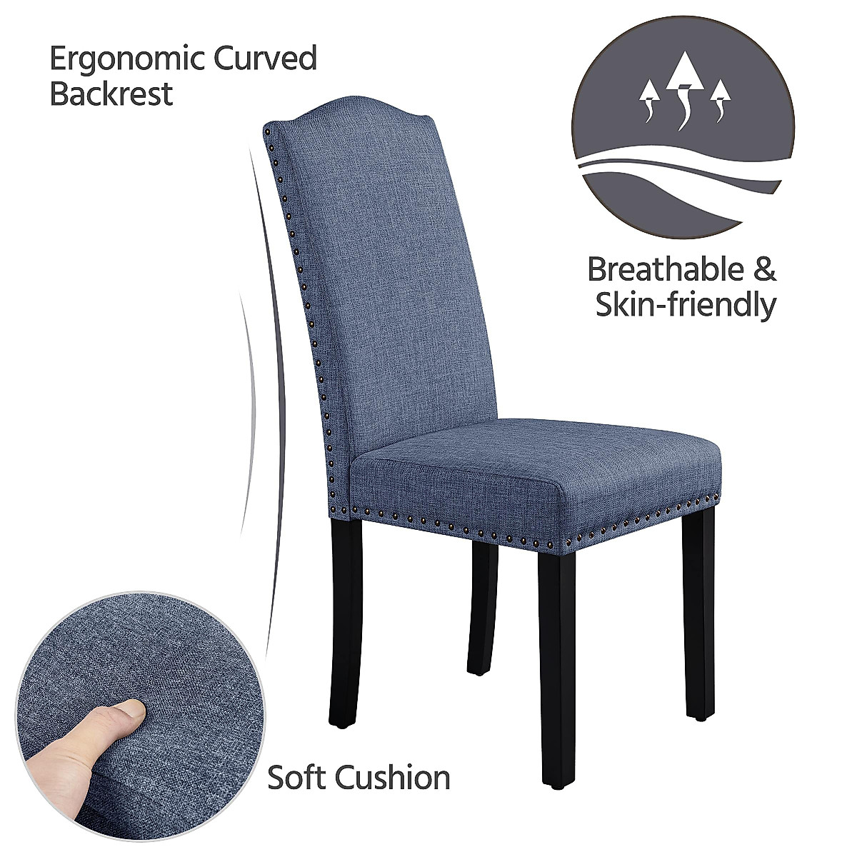 Yaheetech 6pcs Dining Chairs Fabric Upholstered Chair Kitchen Parson Chair with Nailhead Trim and Solid Wood Legs for Home Kitchen and Restaurant, Blue