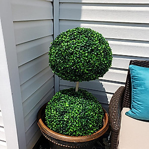 MYOYAY 4Pcs Artificial Topiary Ball 19 Inch and 9 Inch Outdoors 4 Layers Plant Topiary Ball Faux Boxwood Balls for Indoor Backyard Garden Wedding Décor