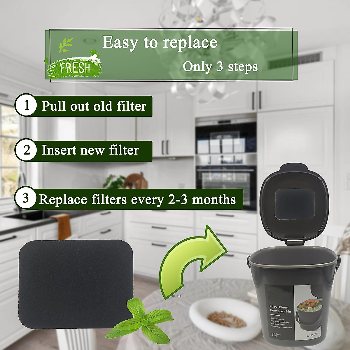 PurifyLogix Universal 6 Pack Odor Filters Activated Carbon Filters Replacement for Most Compost Bin, Compatible with Compost Bin Indoor Kitchen Compost Bucket 0.75/1.75 GAL (Universal)