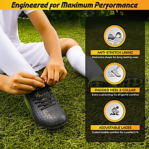 Vizari Stealth FG Soccer Shoes | Firm Ground Outdoor Soccer Shoes for Boys and Girls | Lightweight and Easy to wear Youth Outdoor Soccer Cleats | Green/Black | Little Kid