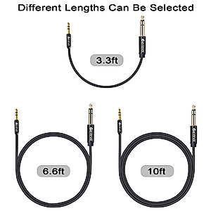 Devinal 1/8 to 1/4 Stereo Cable, 6.35mm to 3.5mm TRS Audio Path Cord, Interconnect Adapter Lead with Extra Durable Nylon Braid Gold Plated 10 Feet