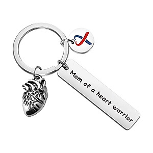 FUSTMW CHD Awareness Keychain Mom of A Heart Warrior Gifts CHD Heart Defect Recovery Gift Heart Disease Jewelry (Mom Heart Warrior ky)