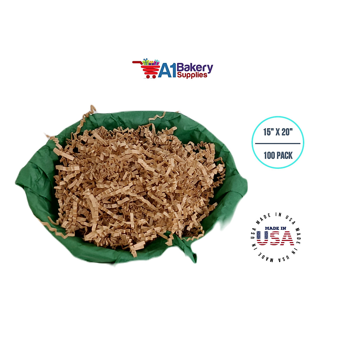 Forest Green Tissue Paper 15 Inch X 20 Inch - 100 Sheets Premium Quality Tissue Paper by A1 bakery supplies Made in USA