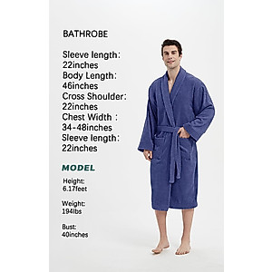 Ramesses Bathrobe Mens,Premium Thick Terry Cloth Bathrobe,Towel Bath robe Long–Staple Combed Men's Cotton Robe(Navy)