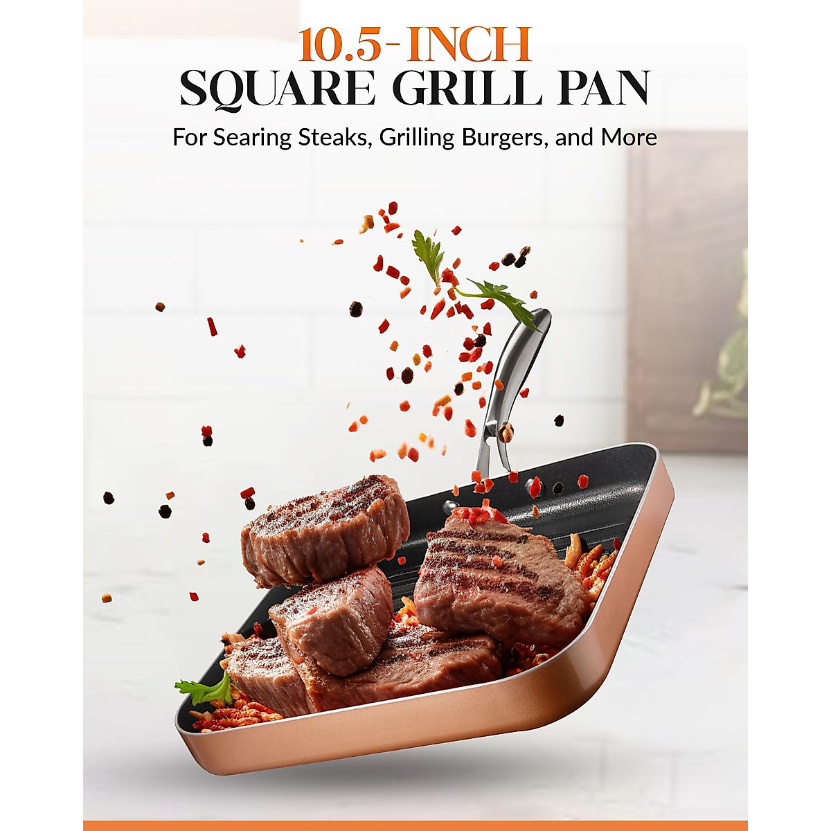 GOTHAM STEEL Nonstick Grill Pan for Stove Top with Grill Sear Ridges, Nonstick Ultra Durable Grilling Pan, Metal Utensil Safe, Stay Cool Stainless-Steel Handle, Oven & Dishwasher Safe, Non-Toxic