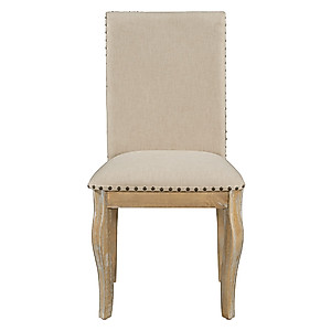 HESIEU Farmhouse Dining Chairs Set of 4 Upholstered Fabric Kitchen Chairs with Antique Bronze Nailhead Decor High Back Chair Solid Wood Legs for Dining Room Kitchen Living Room (Natural Wood Wash)