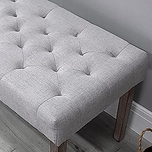 HOMCOM Simple Tufted Upholstered Ottoman Accent Bench with Soft Comfortable Cushion & Fashionable Modern Design, Grey