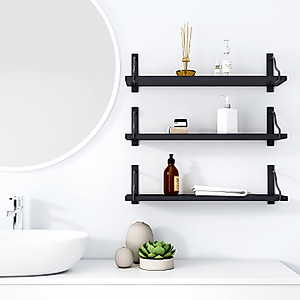 Inforth Wall Shelves, Wood Wall Mounted Shelves for Wall Storage, Floating Shelves for Wall Display with Metal Bracket, Hanging Shelves for Bedroom Kitchen Living Room (Black, 17 Inches)