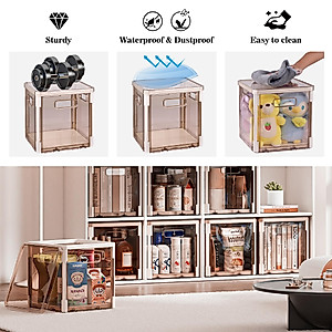 Okylvve Cube Storage Organizer 2 Pack - Plastic Storage Bins with Lids, Cubby Collapsible & Stackable Storage Bins Square Clear Organization Bin for Clothing Toy Snacks,10.5in*10.5in