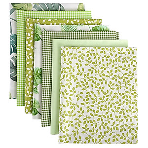 Gnognauq 7 Pieces Green Leaf Pattern Cotton Fabric Fat Quarter Bundles Pre-cut Fabric for Sewing Quilting