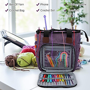 Crochet Bag Organizer, Yarn Storage Bag with Inner Divider & Zipper Knitting Bags Yarn Storage Organizer for Crochet Hooks Suppliers Knitting Needles Accessories