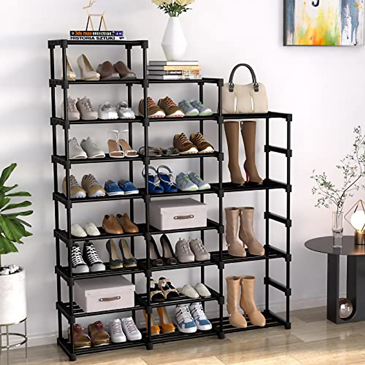 SRQMQ Shoe Rack Organizer, 8 Tiers Metal Shoe Rack Holds 46 Pairs Shoes, Freestanding Shoe Racks That Can be Assembled into A Variety of Shapes are Suitable for Entryway, Bedrooms and Stair Passage