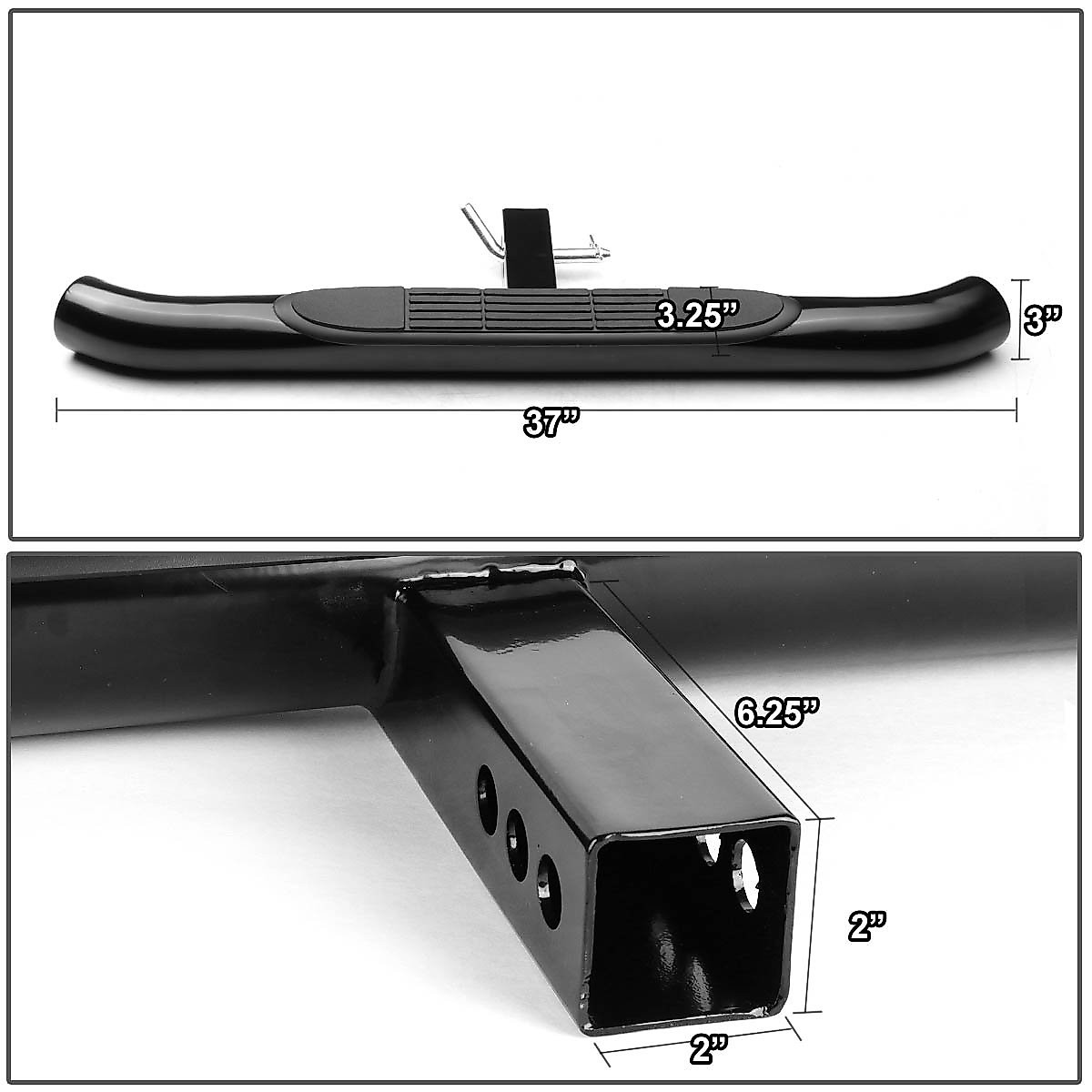 Auto Dynasty Universal 37 Inches x 3.25 Inches Black Coated Tow Hitch Step Bar Board for 2 Inches Receiver Pickup Truck SUV Trailer
