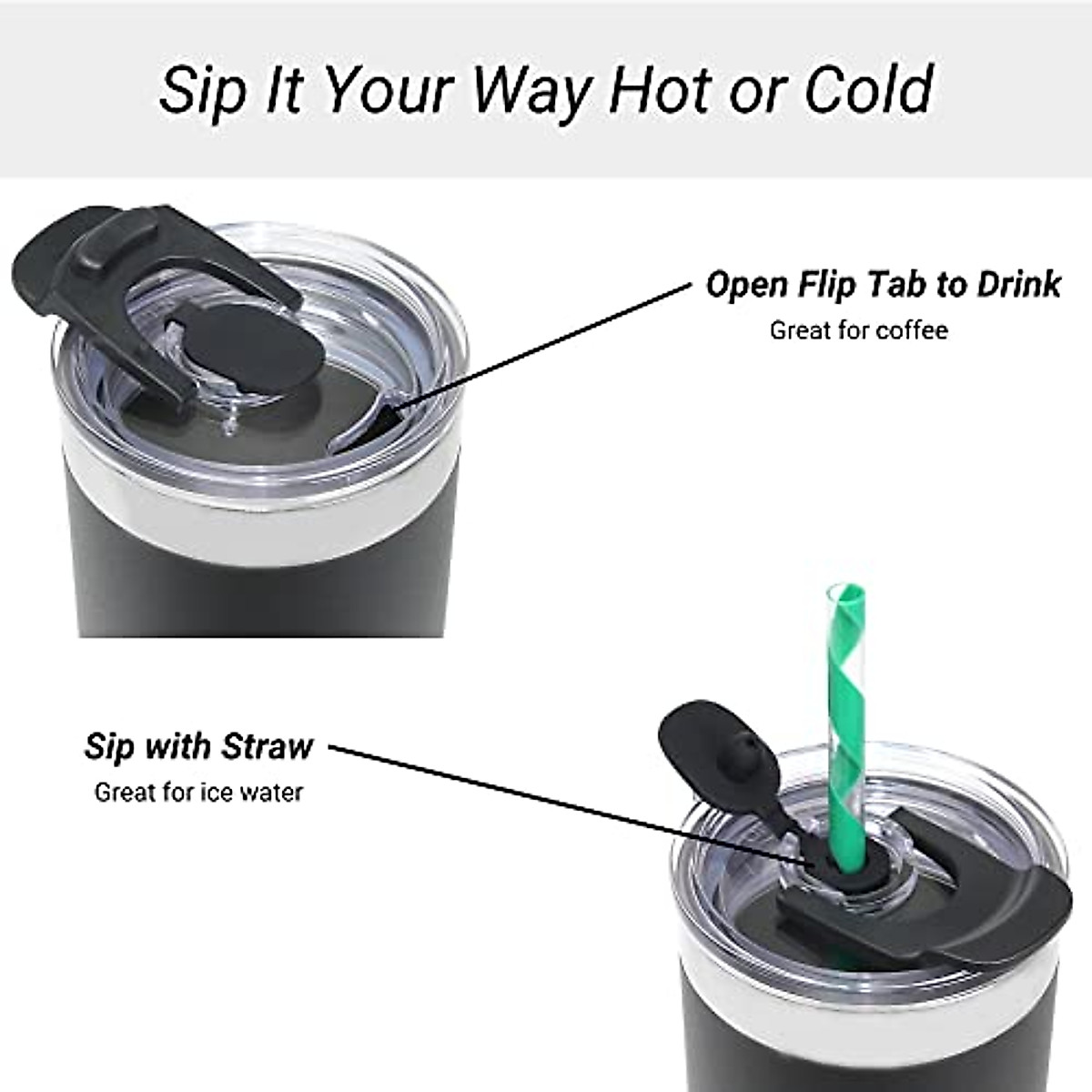 Drinco - 20 oz Stainless Steel Tumbler | Double Walled Vacuum Insulated Mug With Lid, 2 Straws, For Hot & Cold Drinks (2PK, 2pk 20oz Black & Purple)