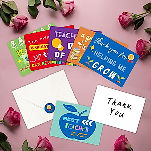 emzrivo 24 Pcs Teacher Appreciation Cards Teacher Thank You Cards with Envelopes and Stickers Thank You Cards for Teacher Gift Cards Bulk Teacher Card for Thanksgiving Christmas Day, 4 x 6 Inches