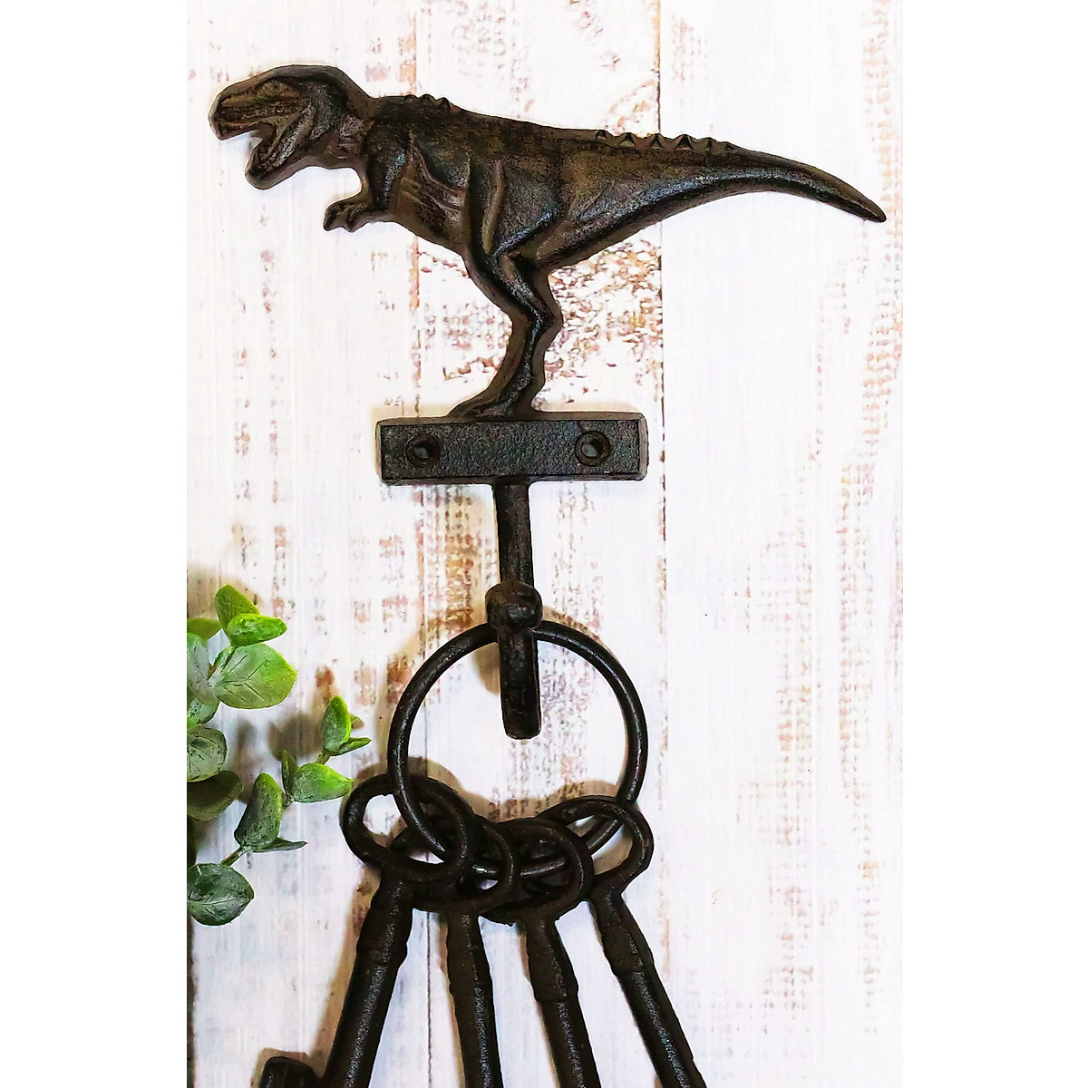 Ebros Gift Cast Iron Vintage Rustic Prehistoric Jurassic Era Tyrannosaurus Rex Dinosaur Wall Coat Key Leash Hook Multi-Purpose Hanger Organizer Hooks (1)