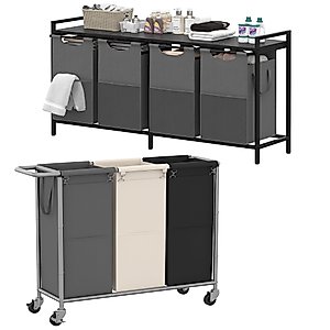 Heybly Laundry Hampers, 126L Laundry Basket with 3 Section Pull-Out Rolling Bags