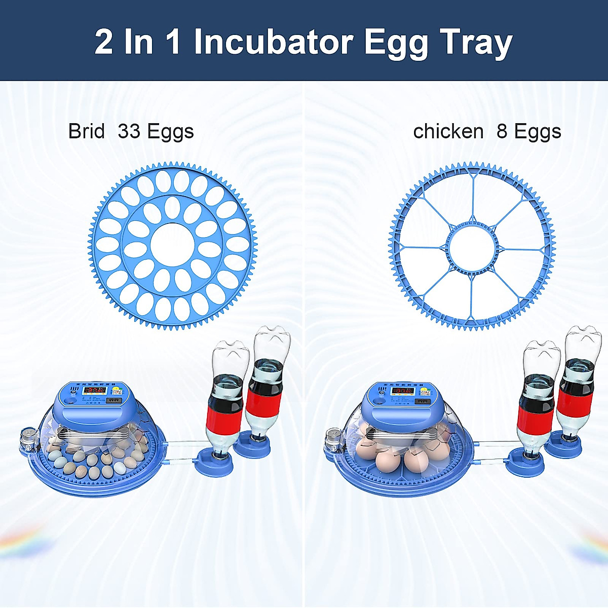 8-33 Eggs Incubator for Hatching Eggs, Double Egg Chicken Duck Goose Pigeon Quail Trays with Automatic Egg Turning and Water Adding, Egg Candler, Farm Poultry