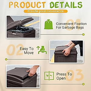 YESHOMY 33 Gallon Resin Outdoor Trash Can with Lid, Hideaway Waterproof Patio Garbage Bin, Dark Brown