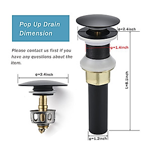 Rockgoya Bathroom Sink Drain,Drain Stopper Bathroom Sink Without Overflow,Pop Up Drain Assembly With Detachable Strainer Basket,Built-In Anti-Clogging Strainer,Stainless Steel Mattle Black