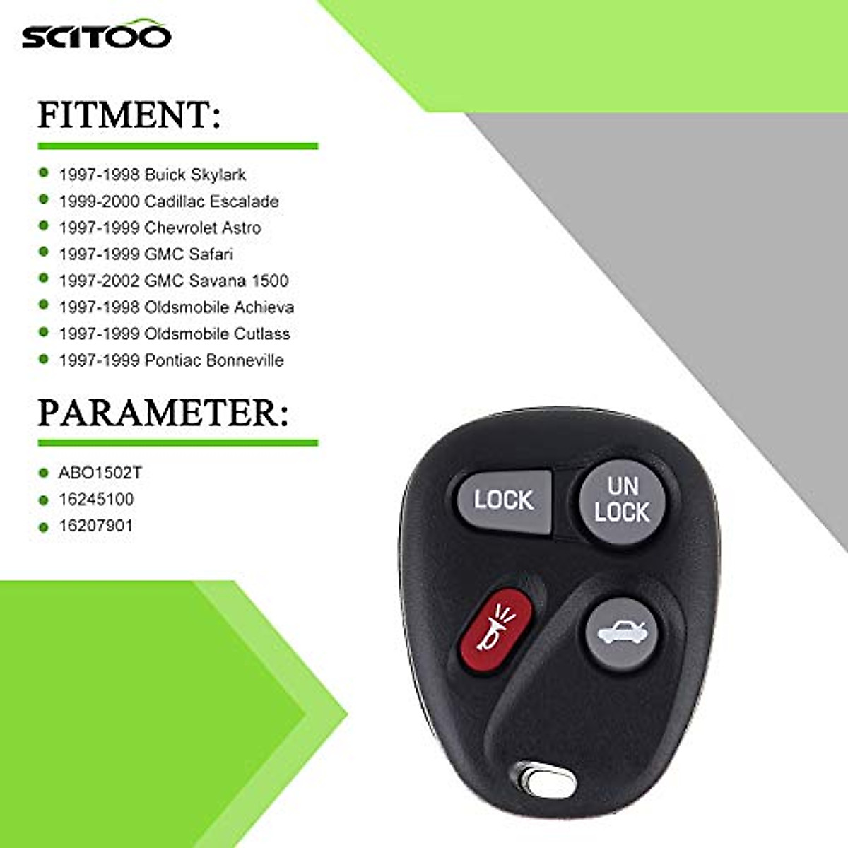 SCITOO Keyless Entry Option Replacement for 4 Buttons 1998-2001 for Chevy for Blazer for S10 for GMC Sierra 2500 Sonoma Yukon for Oldsmobile Bravada 1PC FCC 16245100