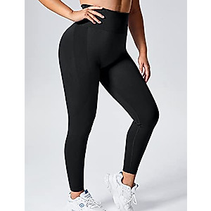 YEOREO Women High Waist Workout Gym Smile Contour Seamless Leggings Yoga Pants Tights Black M