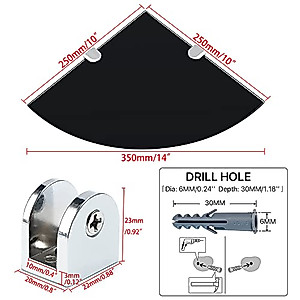 SAYAYO Glass Corner Shelf for Wall, 10 X 10 Inch Chrome Tempered Floating Glass Shelves for Bathroom 1 Pack, Black