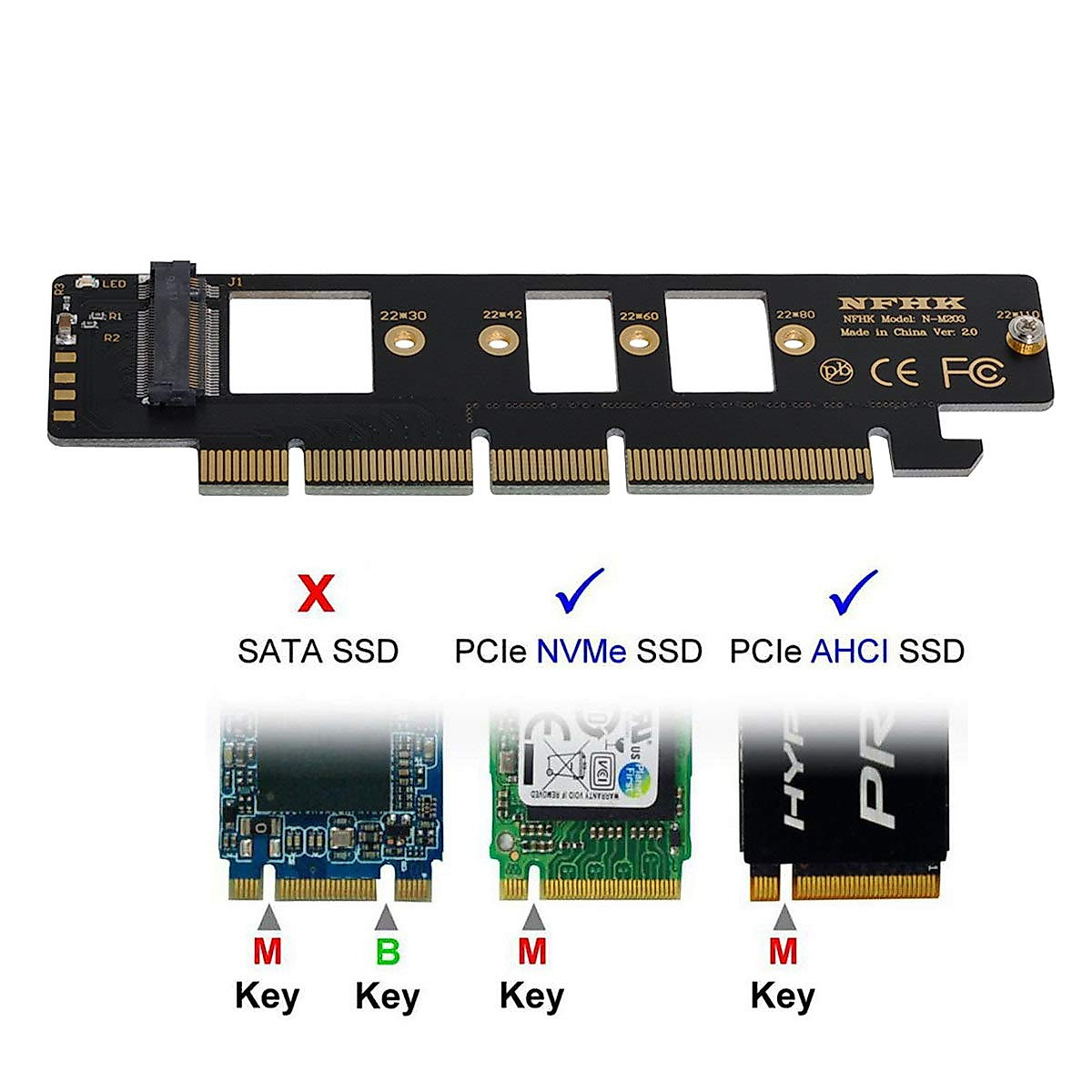 Cablecc NGFF M.2 M-Key NVME AHCI SSD to PCI-E 3.0 16x 4X Adapter for 110mm 80mm SSD