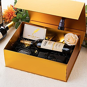 Large Gift Box 13.3x9.6x4.9 Inches,Collapsible Gift Box with Magnetic Lid,Sturdy Gift Packaging Decorative Boxes for for Wedding, Party, Birthday, Bridesmaid Proposal Boxes, Groomsman Boxes(Gold,Textured Finsh)