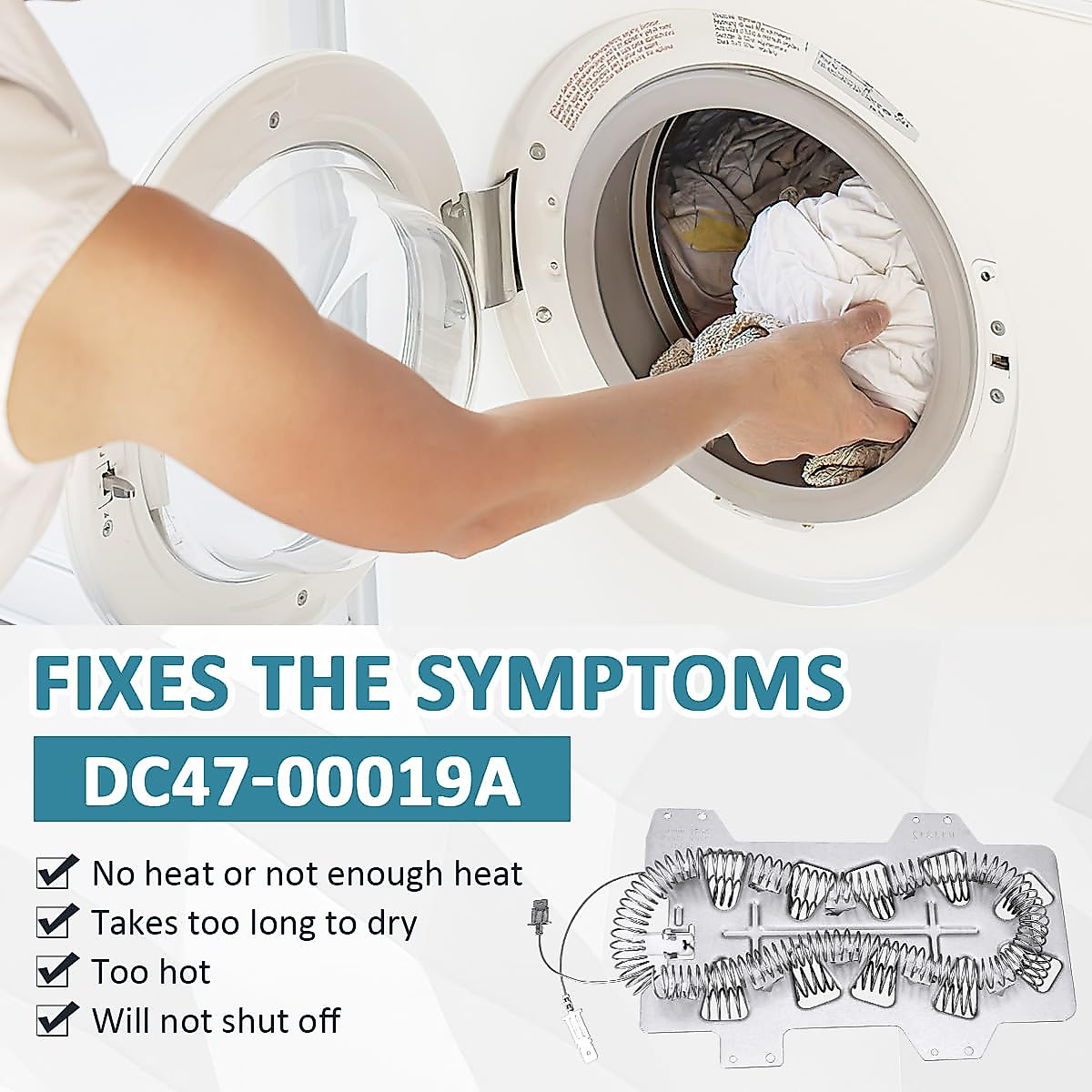Dryer Heating Element for Samsung DV330AEW/XAA, Samsung DV5471AEW/XAA, Samsung DV405ETPASU/AA-0001, Samsung DV337AER/XAA-0000 Dryers
