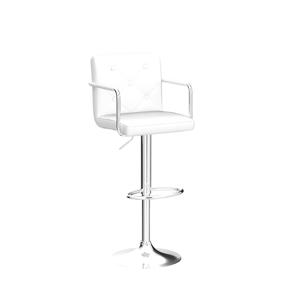 VECELO Bar Stools, Adjustable Bar Stools Set of 4, Counter Height Barstool with Back and Arms, Swivel PU Leather Bar Chairs for Kitchen/Island, White