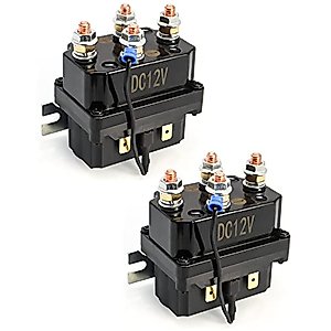 QWORK Solenoid Relay, 12V 250A Winch Relay Solenoid Replacement Contactor for 3000-5000lbs ATV UT Winch Control, 2 Pack